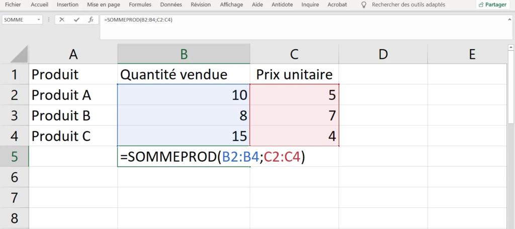 SOMMEPROD SI Excel : Guide pour débutants