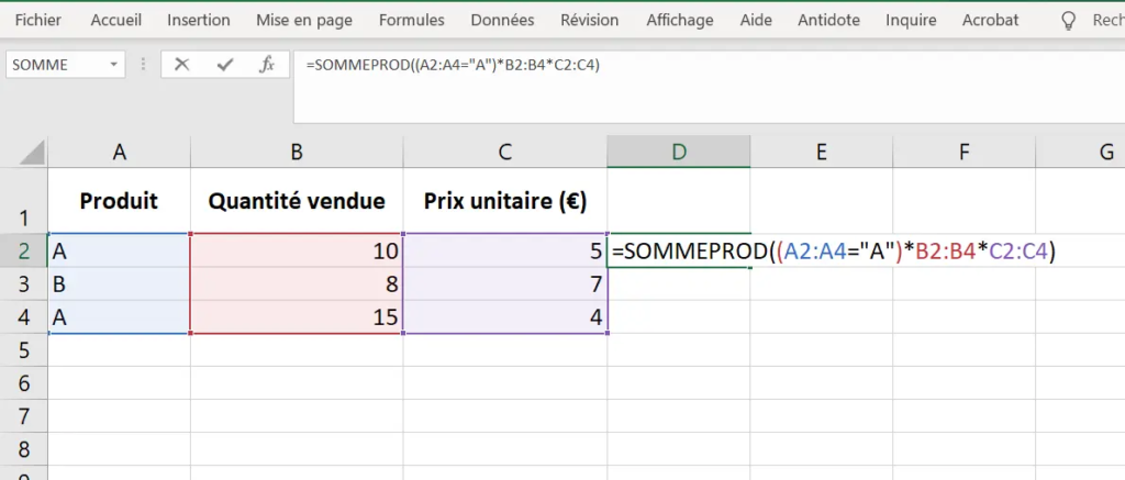 SOMMEPROD SI Excel : Guide pour débutants