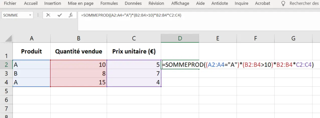 SOMMEPROD SI Excel : Guide pour débutants